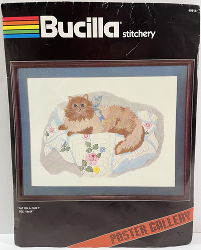 Bucilla Stitchery Cat on a Quilt Crewel Wool Yarn Embroidery Kit #49816 ...