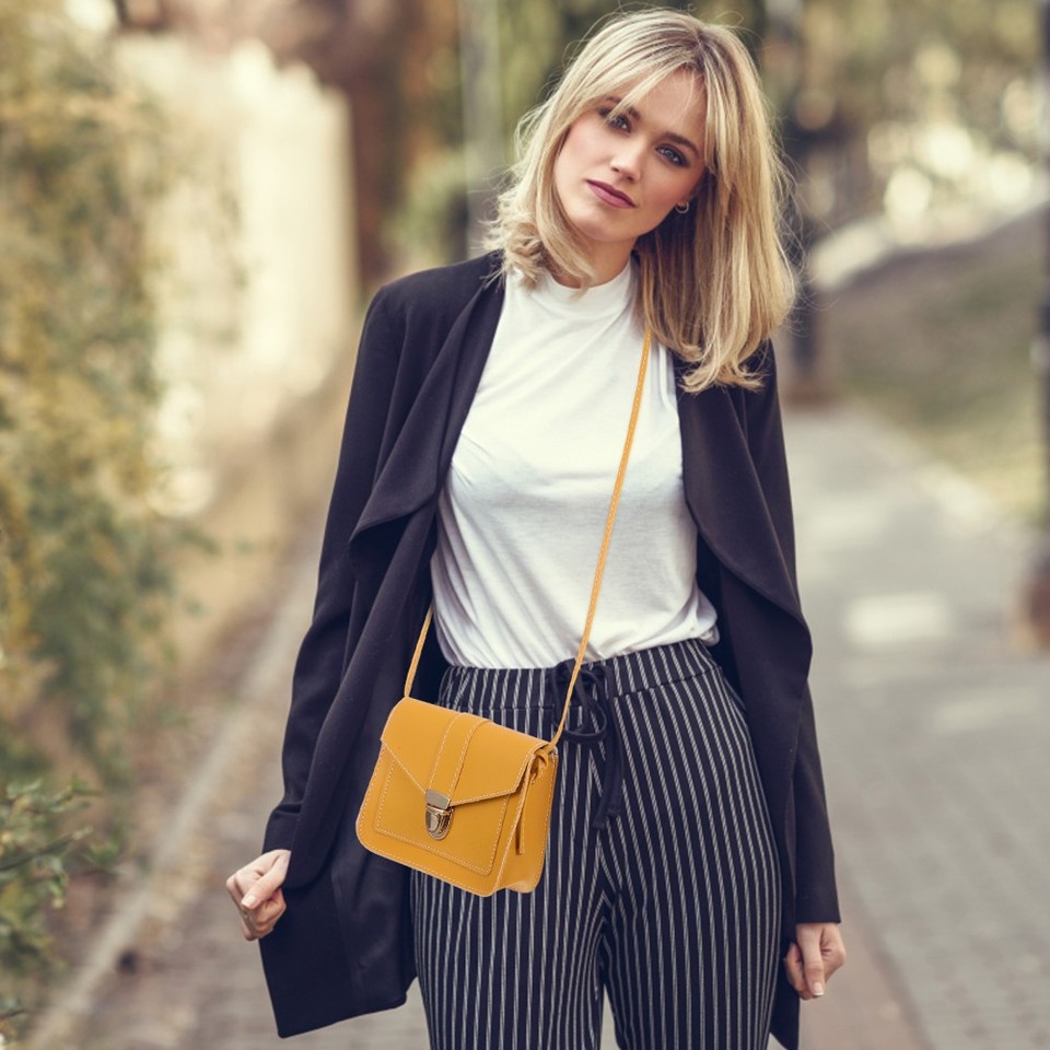 Yellow PU Cross Body Cell Phone Bag for Women Small Square Handbag ...