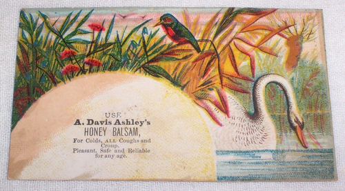 A. Davis Ashley Honey Balsam Victorian era Trade Card , Medicine Swan ...