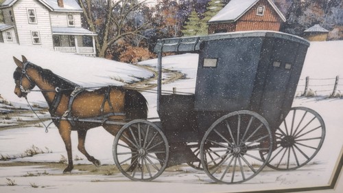 Don Fusco Amish Buggy Framed Picture,snow,farm,26x20! | eBay