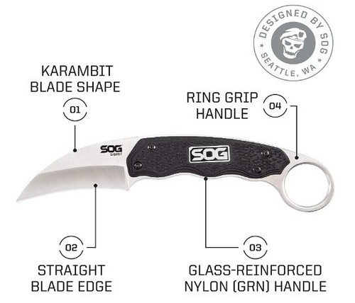 SOG Survival Karambit Knife - Gambit Curved Belt Knife, Full Tang Fixed ...