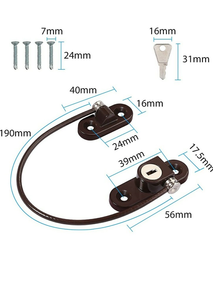 Six (6) - Child Baby Safety Door Window Lock Cable Catch Wire Brown ...