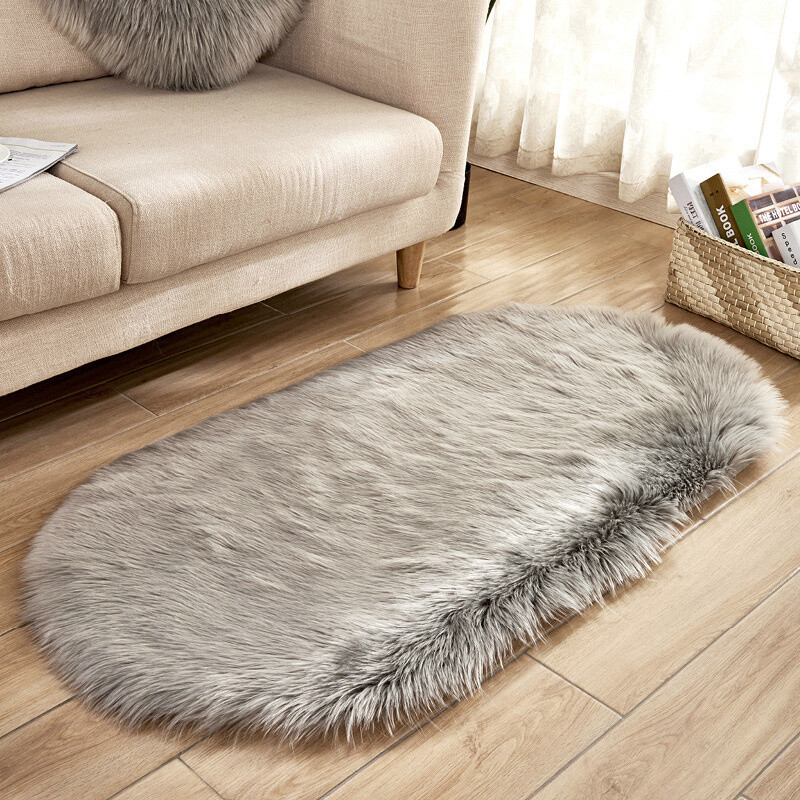 Shaggy Fluffy Floor Mat Rug Non-Slip Faux Sheepskin Bedroom Living Room ...