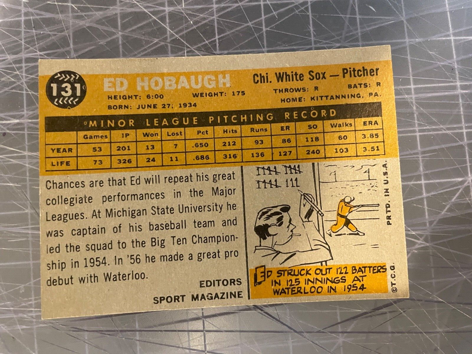 1960 TOPPS #131 ED HOBAUGH CHICAGO WHITE SOX ROOKIE BASEBALL CARD NM/MT ...