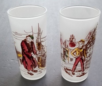 Vintage Frosted Glasses David Copperfield Fagin Set 2 Tom Collins ...