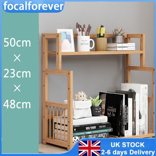 2 Layers Bamboo Desktop Bookshelf Rack Bookcase Organizer Rack Storage ...