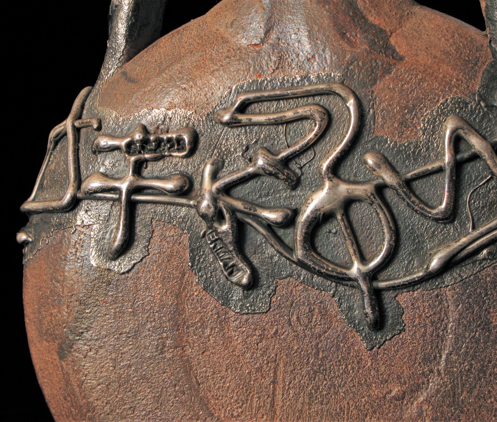 CERAMIC ART POTTERY VESSEL FLASK STERLING SILVER ISRAEL DOMAR ARTISTS ...