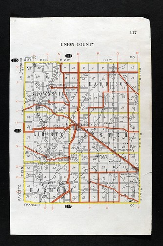 1917 Bowen Auto Map Union County Indiana Liberty College Corner ...