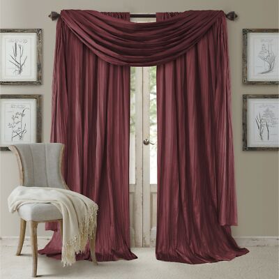 Set 2 Burgundy Red Faux Silk Curtains Panels Drapes Pair WITH SCARF 84 ...