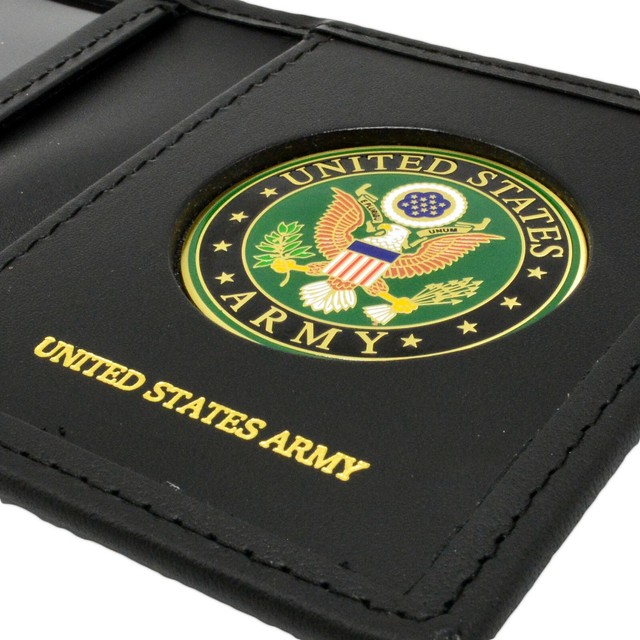 U S Army Green Medallion Mens Black Leather Bi Fold Billfold Wallet ...
