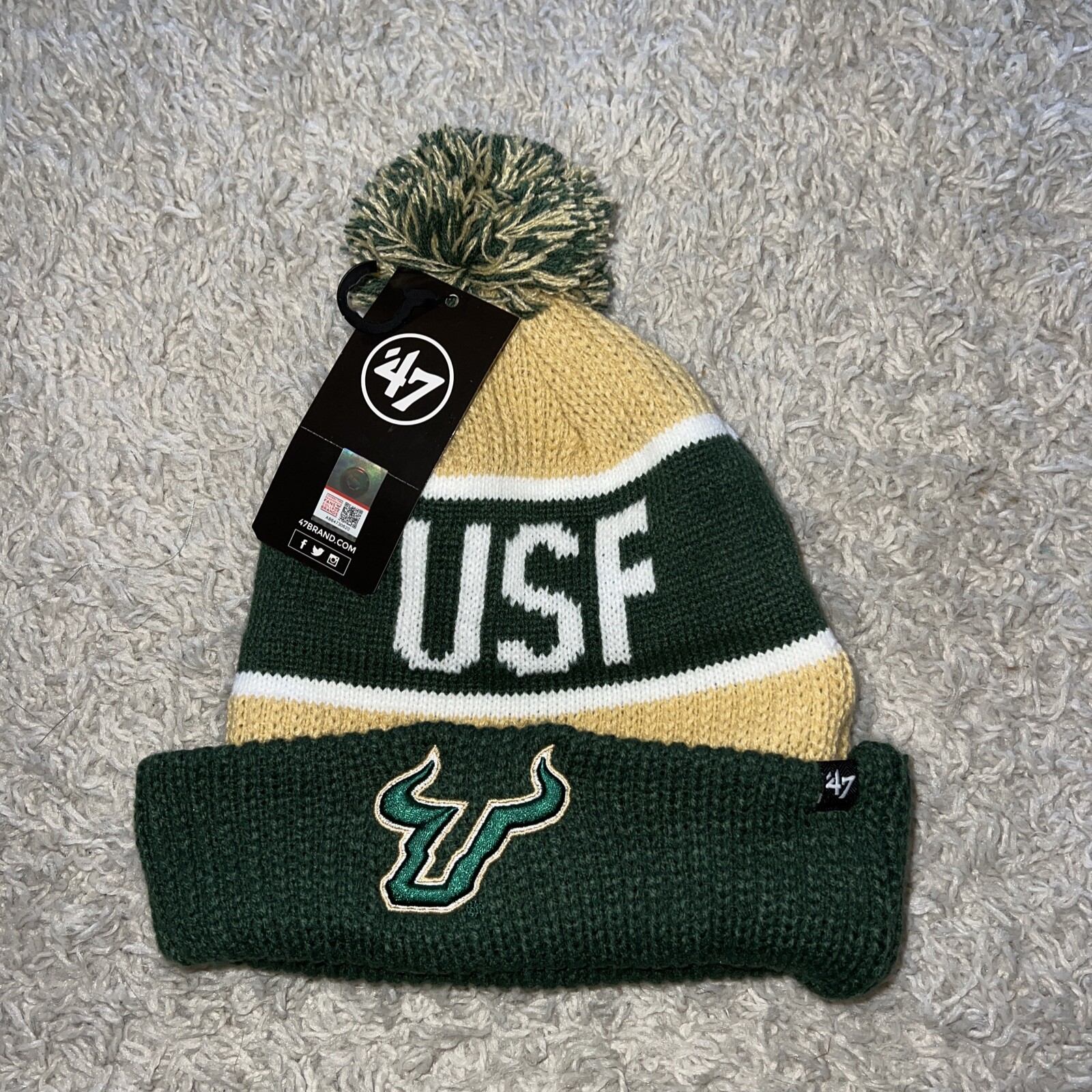 University of South Florida Bulls USF ‘47 Green Cuff Knit Pom Beanie ...