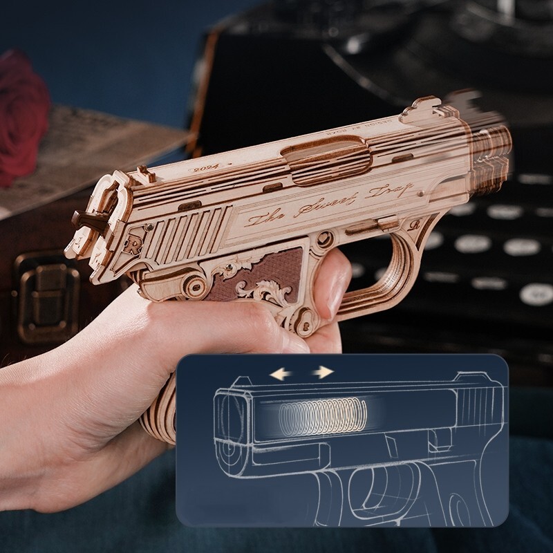 ROKR Min Mechanical Construciton Craft Gun Toys 3D Puzzle Wooden Model ...