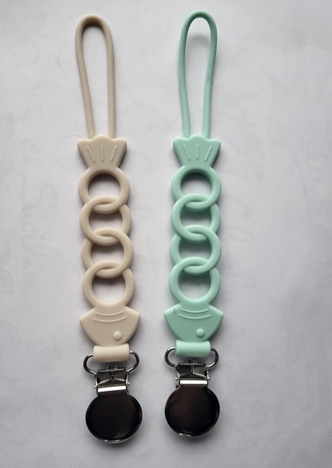 2PCS~Silicone & Stainless Steel Pacifier Clips~Fish Loop Shape For Baby ...