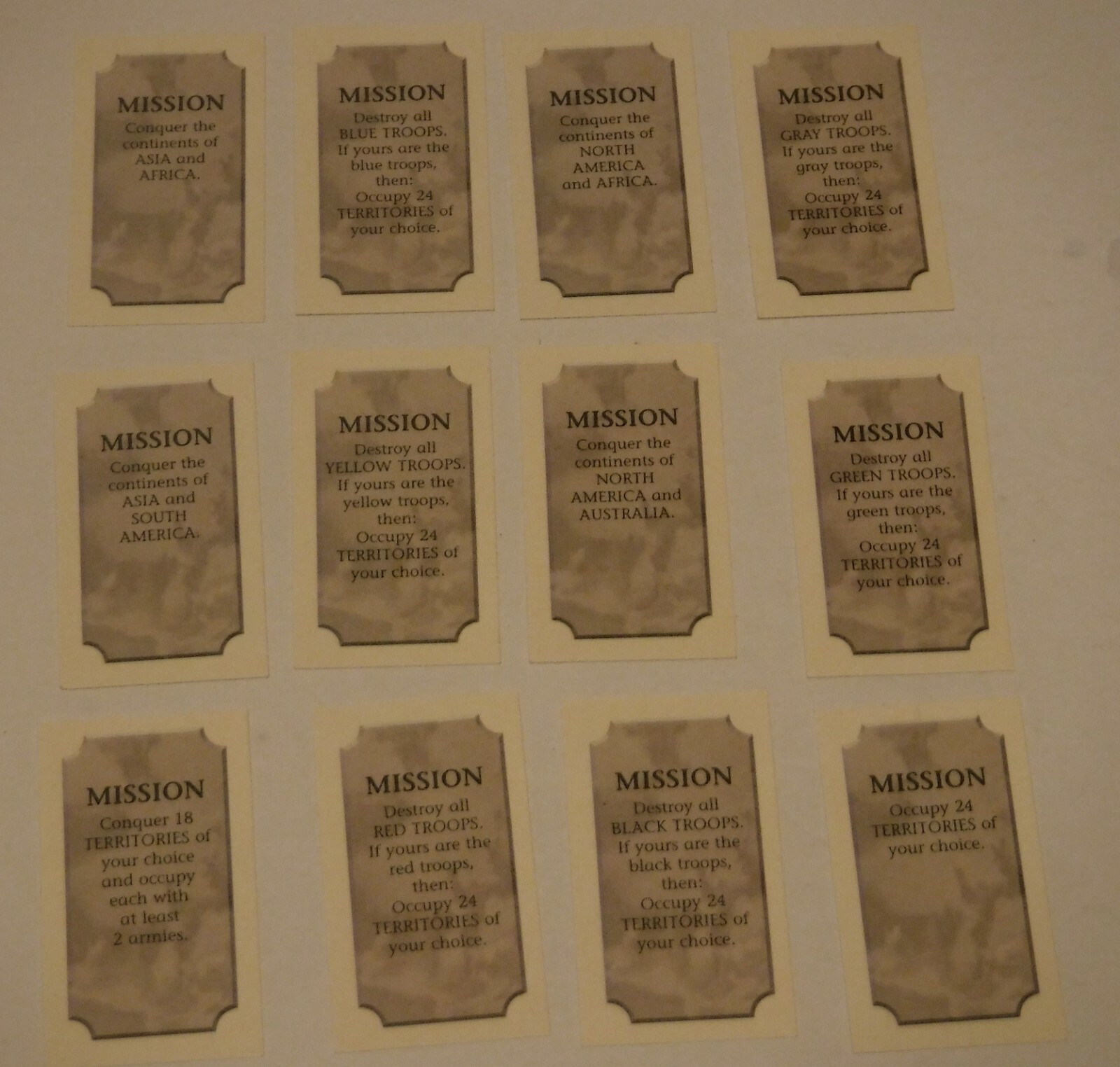 Risk Territory game cards full set of 42 and 12 Mission cards 1998 | eBay