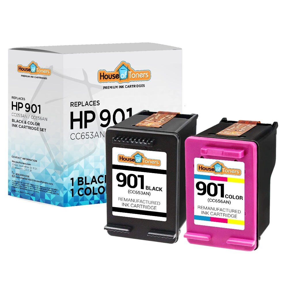 2-pk #901 Black (CC653AN) & Color (CC656AN) Ink for HP Officejet G510 ...