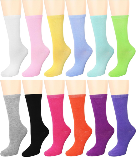 Falari 12 Pairs Women'S Cotton Crew Socks Assorted Colors | eBay