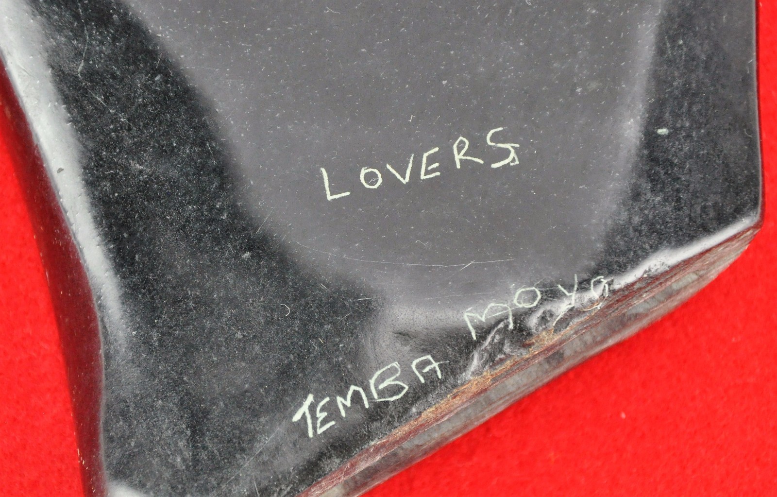 Vintage stone carved sculpture "Lovers", signed Temba Moyo 5 ½”x10" (BI ...