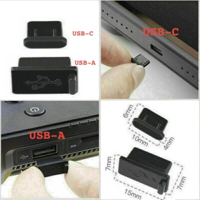 USB-A + USB-C Port Dust Cover Plug Stopper Black Silicone Universal ...