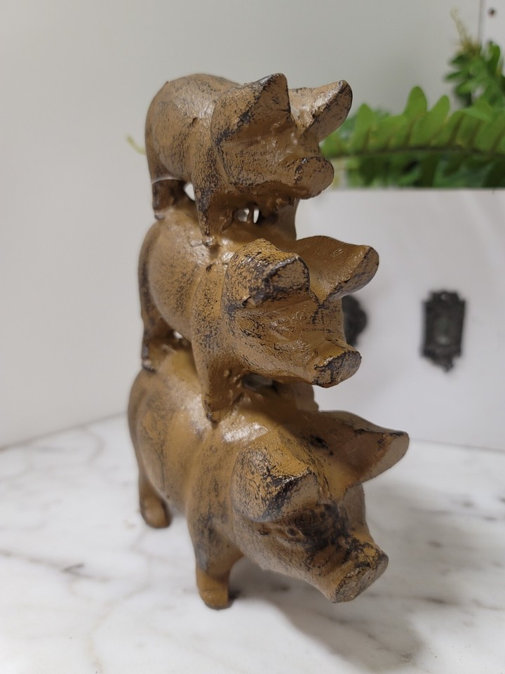 Vintage Cast Iron Pigs 6.5” Piggyback Three Stacking Door Stop ...