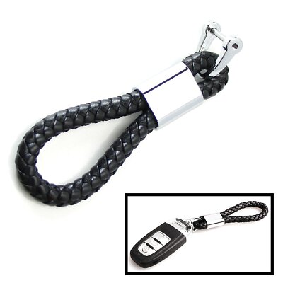 Black Universal Fits Car Key Fob Key Chain Braided Leather Strap Key ...