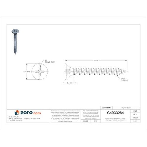 Senco 06B125p Drywall Screw, #6 X 1-1/4 In, Steel, Flat Head Phillips ...