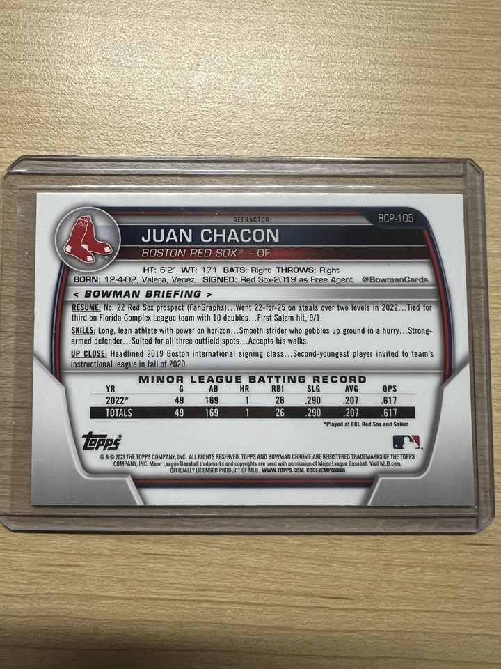 2023 Bowman Juan Chacon 1st Bowman Chrome Lunar Glow Refractor #BCP-105 ...