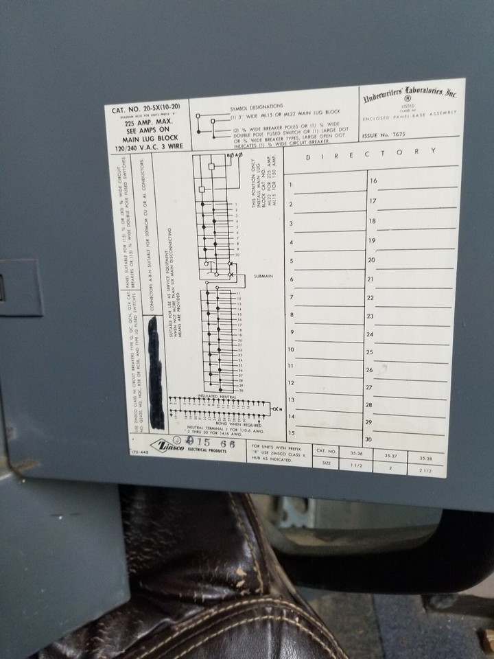 200 225 amp Zinsco Sylvania 30 Space Panel Split Buss Main Breaker ...