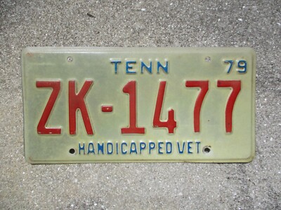 Tennessee 1979 Handicapped Veteran license plate # ZK - 1477 | eBay
