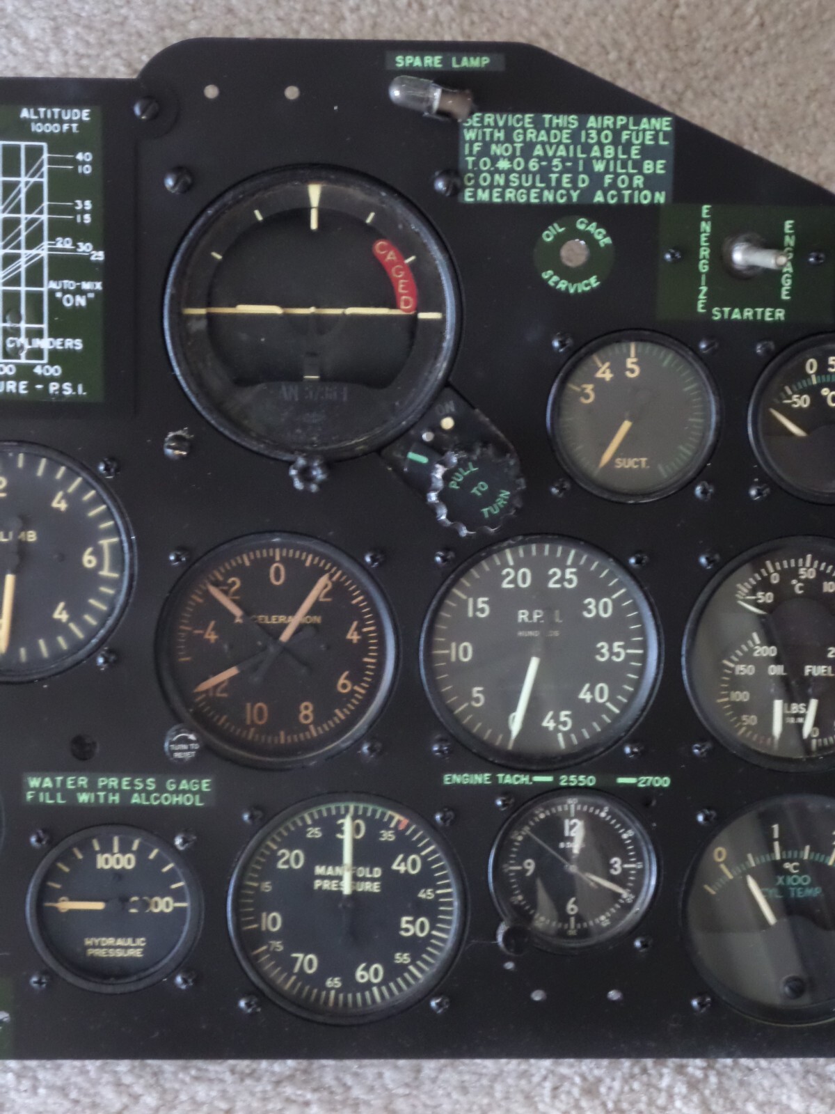 P-47D MAIN INSTRUMENT PANEL 19 0RIGINAL WWII GAUGES + STARTER VG+! | eBay