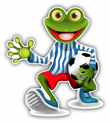 Frog Football Player Funny Cartoon Soccer Car Bumper Sticker Decal 4" x ...