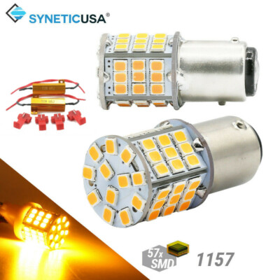 2x 1157/7528 57-SMD Amber Yellow Turn Signal Parking LED Light Bulbs w ...