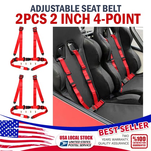 2 X MODIGT UNIVERSAL RED 4 POINT BUCKLE RACING SEAT BELT HARNESS | eBay