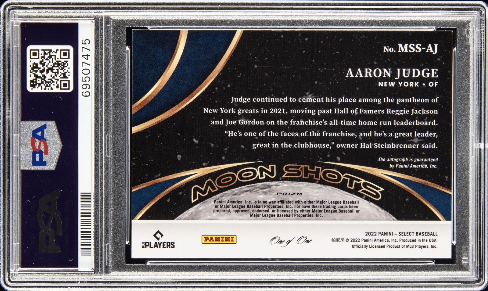 2022 Panini Select Aaron Judge Moon Shots Gold Vinyl 1/1 PSA 9/10 Auto ...