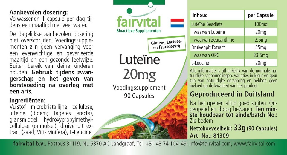 Lutein 20 mg mikroverkapselt 90 Kapseln / Beadlets, Carotinoid VEGAN ...