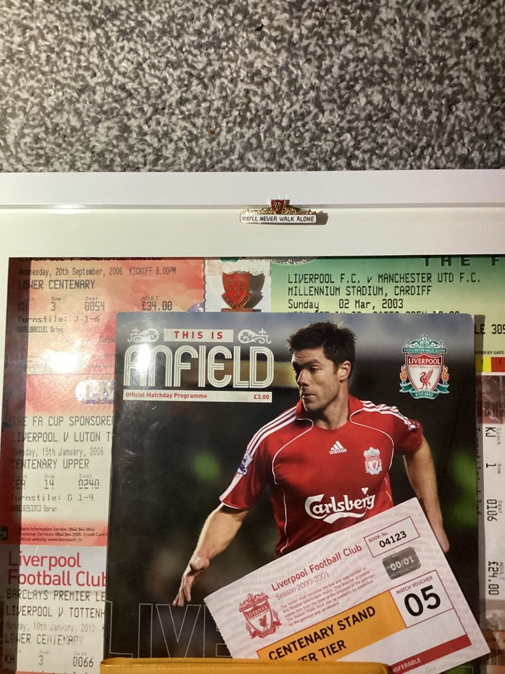 Liverpool FC Framed Memorabila Tickets Programme Season Ticket Pin ...