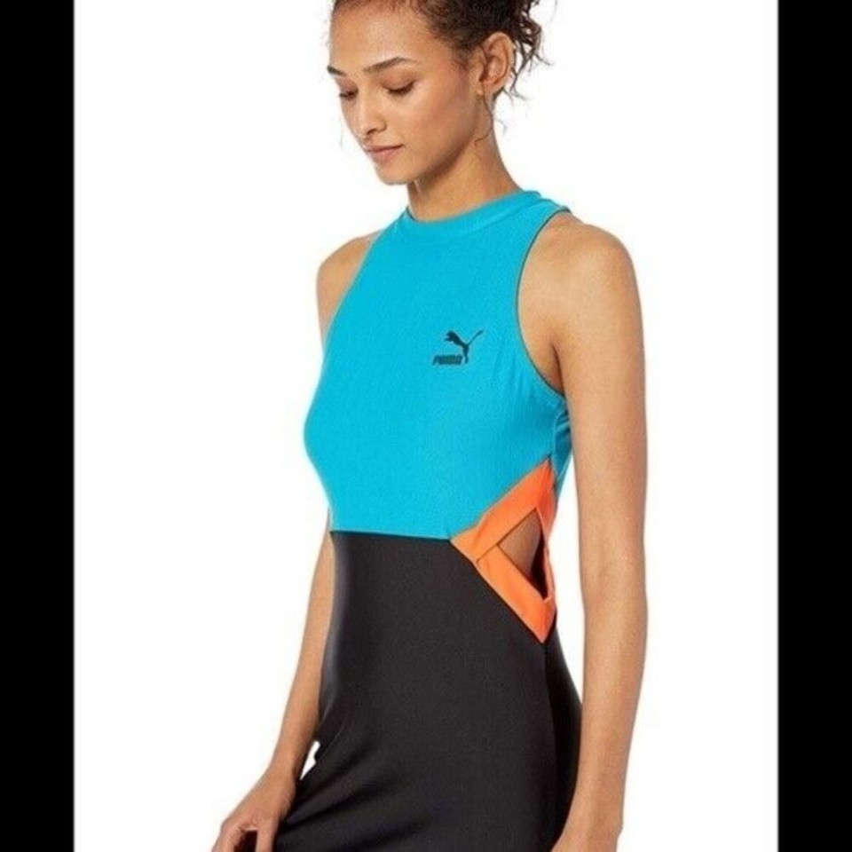 PUMA $50 NWT Classics Cut Out Bodycon Tank Dress Caribbean Sea Size ...