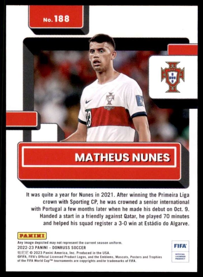 MATHEUS NUNES RC 2022-23 Donruss FIFA #188 Rated ROOKIE Soccer ID:61554 ...