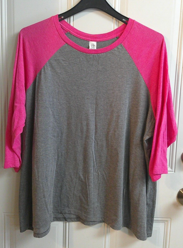 Women's Size 4XL (Fits like 3X) Gray & Pink Raglan Tee Top NEW w/o Tag ...