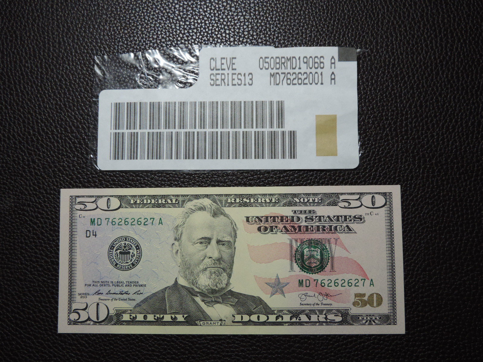 2013 $50 US DOLLAR BANK NOTE MD 76262627 A BOOKEND REPEATER BILL USD ...