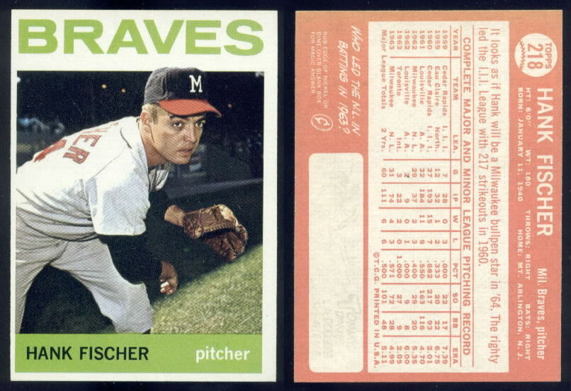 (31028) 1964 Topps 218 Hank Fischer Braves-NM | eBay
