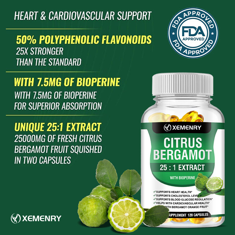 Citrus Bergamot Capsules 1500mg - 25:1 Extract, Organic Cholesterol ...