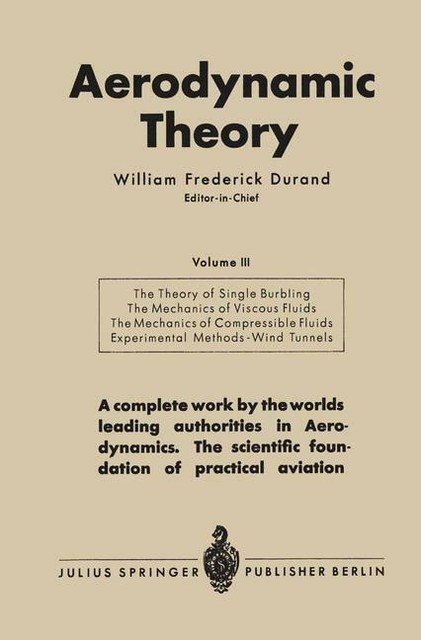Aerodynamic Theory von William Frederick Durand (1935, Taschenbuch ...