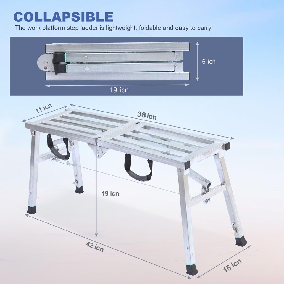 Adjustable Steel Work Platform Folding Scaffold Step Stool 380lb ...