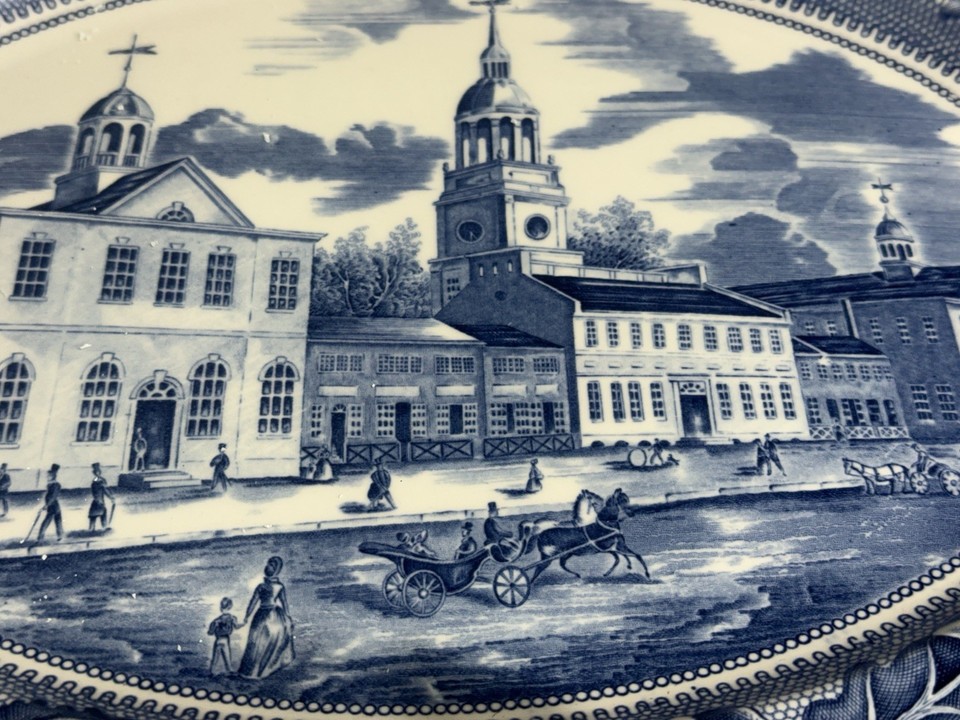 Johnson Brothers Historic America Blue Platter 15.75” Independence Hall ...