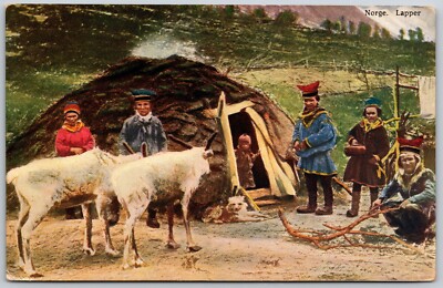 Postcard Norway Sami Indigenous Norwegian People Lapplanders Goats Hut ...