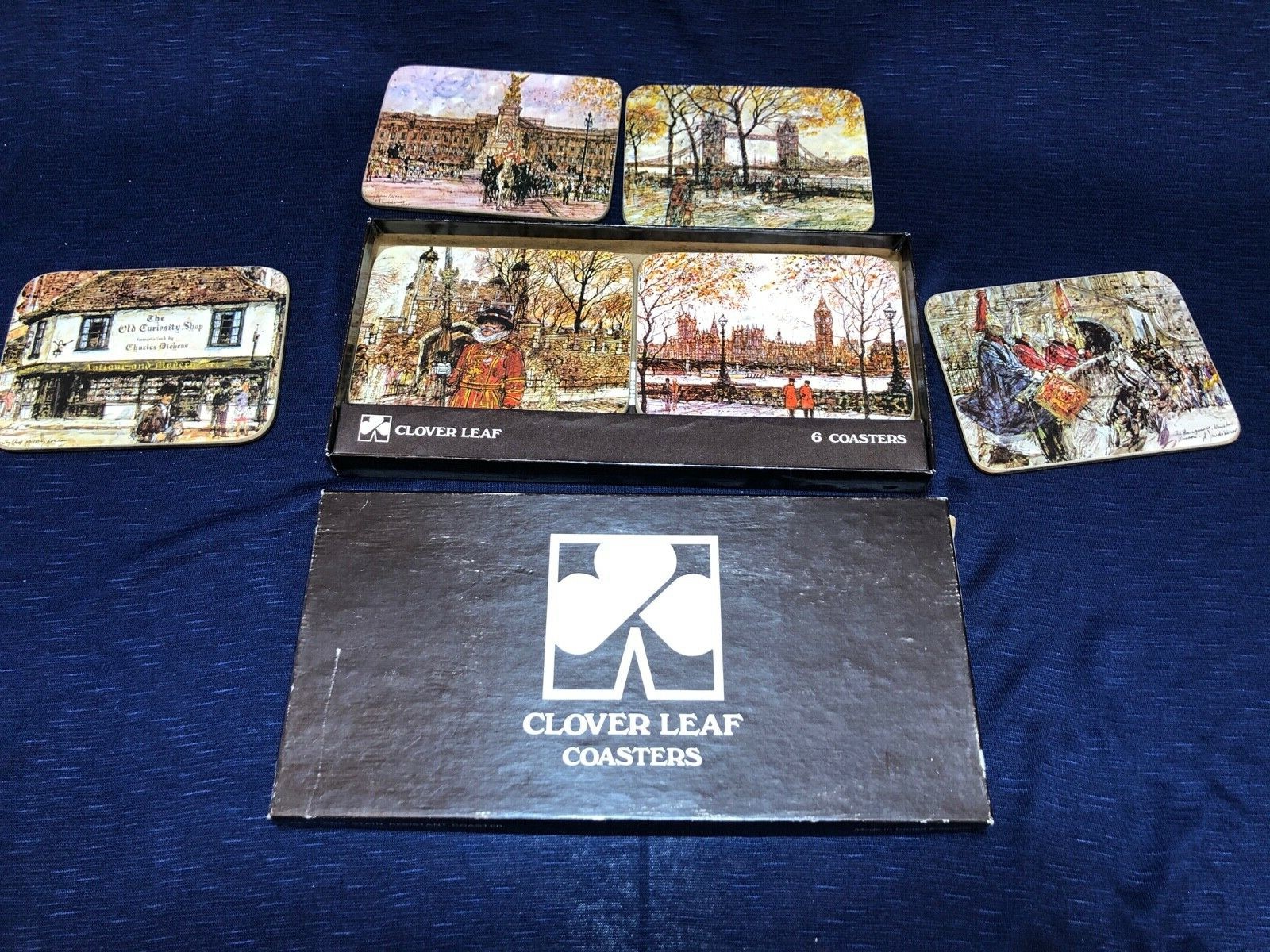 SET OF 6 VINTAGE London, England COASTERS CLOVER LEAF Heat & Stain ...