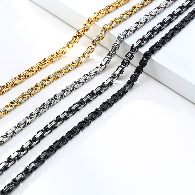 Mens Stainless Steel 4/5/6/8mm Byzantine Box King Chain Necklace ...