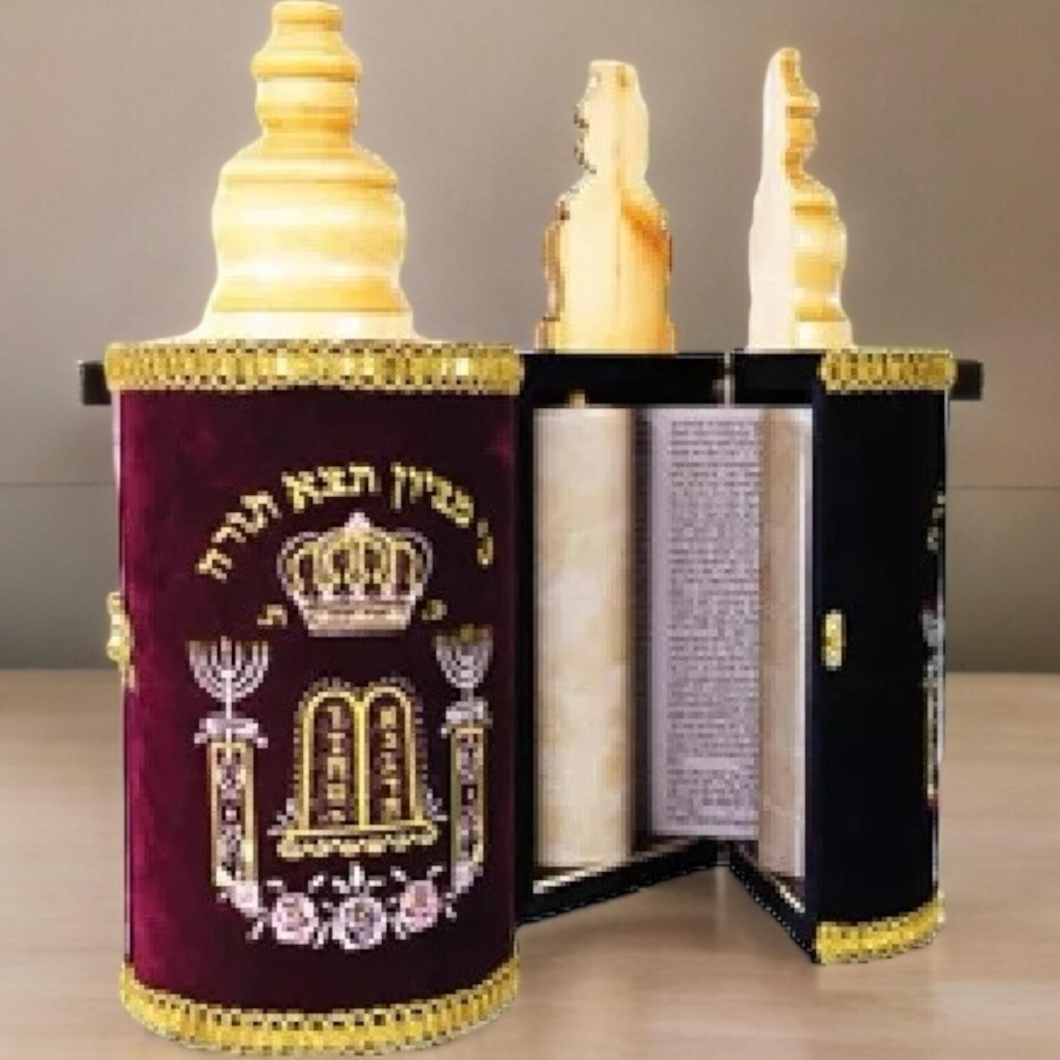 Beautiful Judaica Small Sefer Torah Scroll Book Hebrew Bible& Yad ...