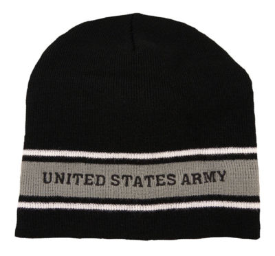 Embroidered Army Black Grey Gray Military US Stripe Stocking Cap Beanie ...