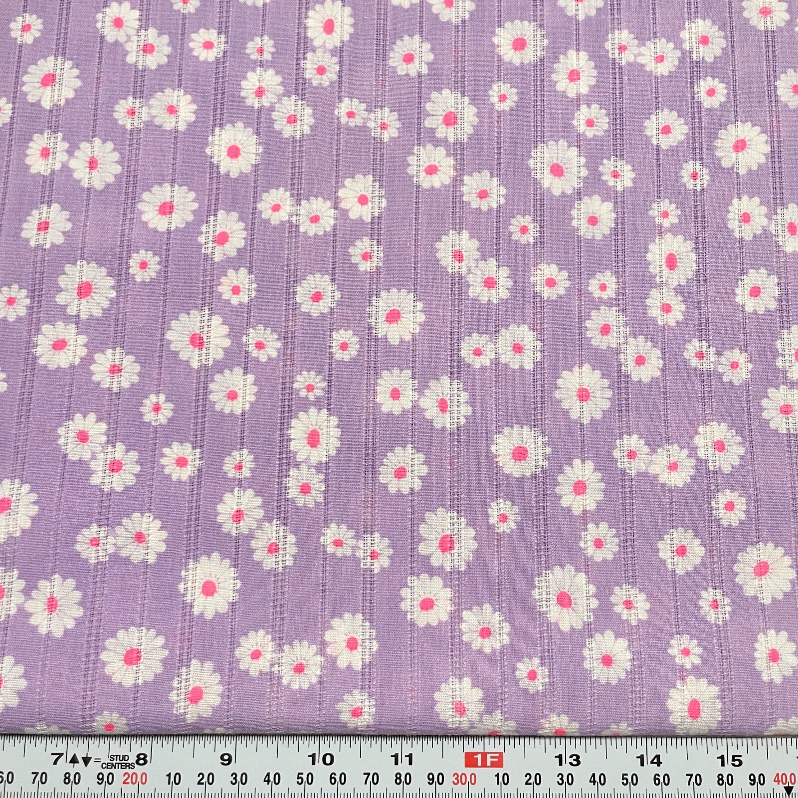 VTG Neon Pink White Daisy on Purple DIMITY Cotton Blend Fabric by the ...